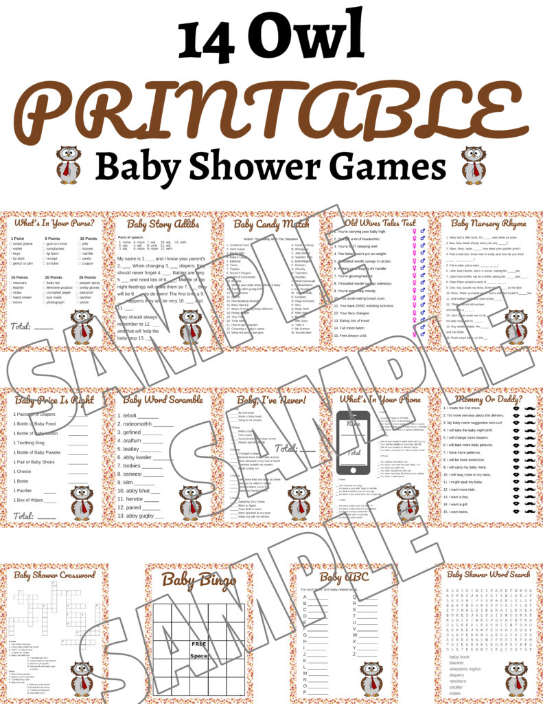 Owl Baby Shower Game Bundle Plus Banner - Digital You Publishing